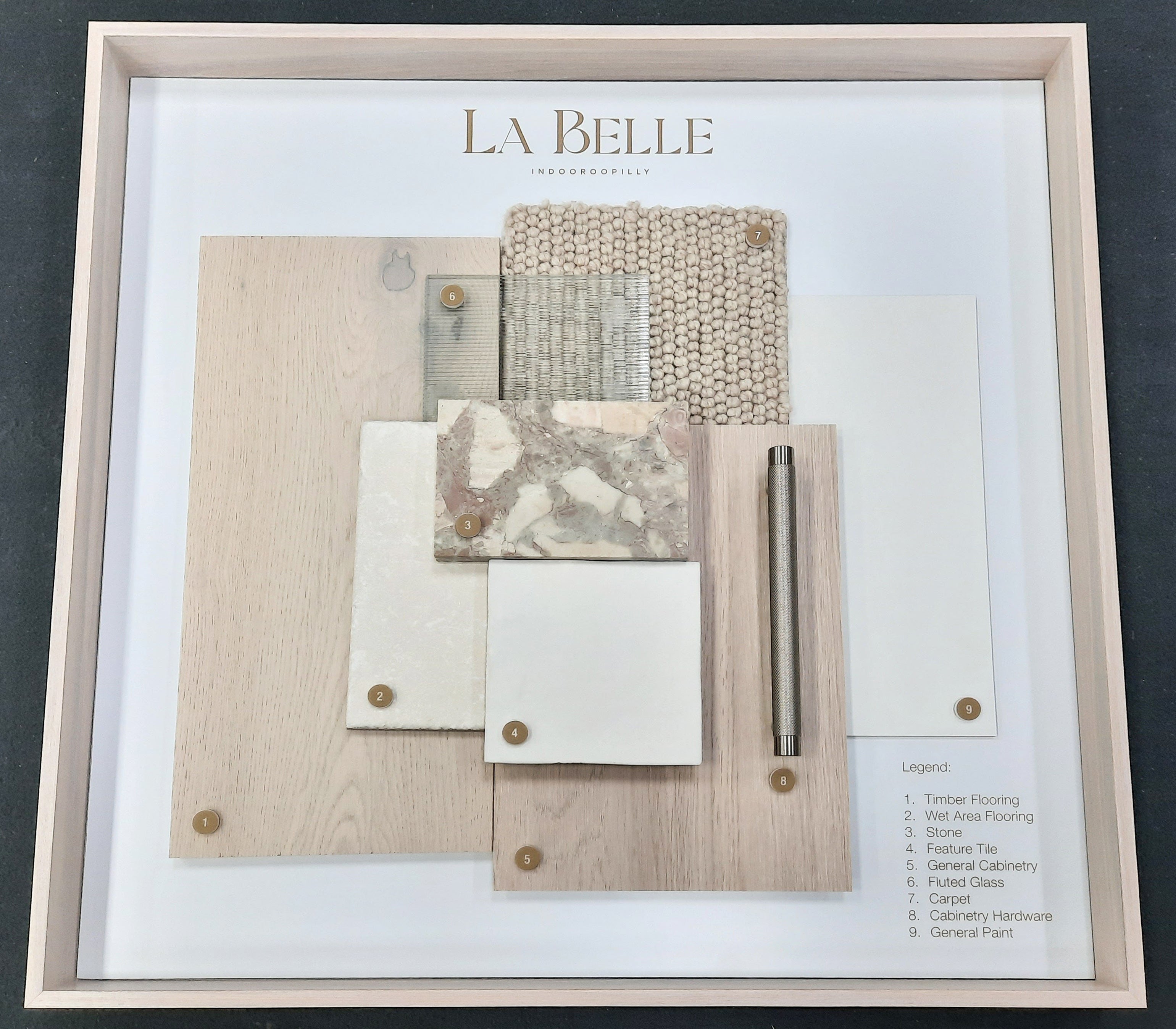 Custom Interior Design Sample Board for La Belle, Indooroopilly - Jubilee Framers